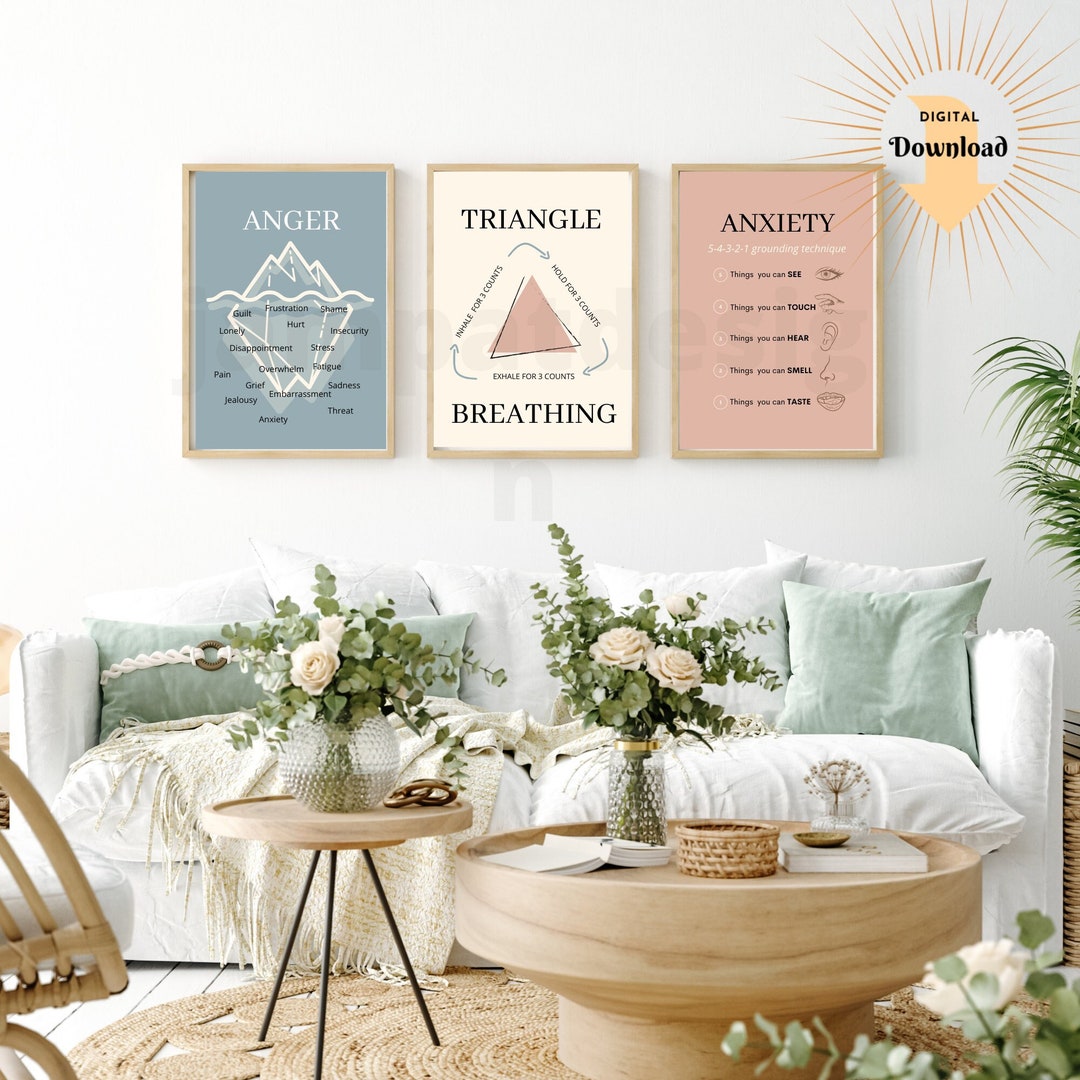 ANGER ANXIETY THERAPY Wall Art, Set of 3 Gallery Wall Set, Digital ...