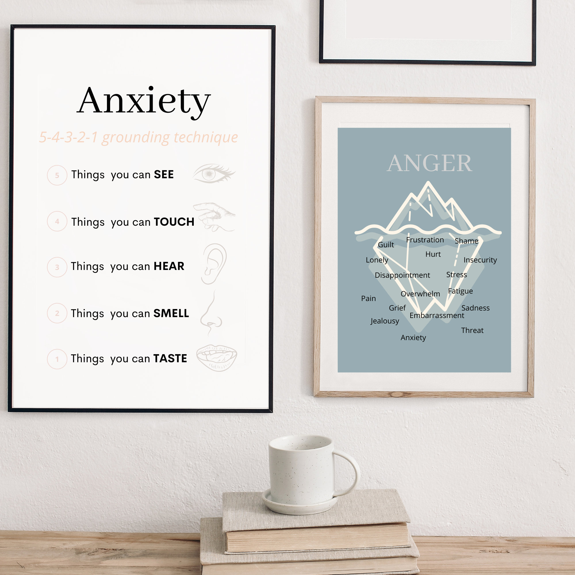 ANXIETY 5-4-3-2-1 GROUNDING TECHNIQUE 2 Color Set Wall Art Digital ...