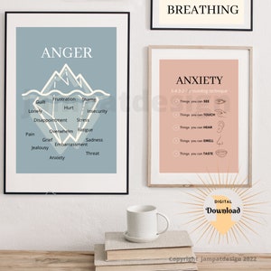 ANGER ANXIETY THERAPY Wall Art, Set of 3 Gallery Wall Set, Digital ...