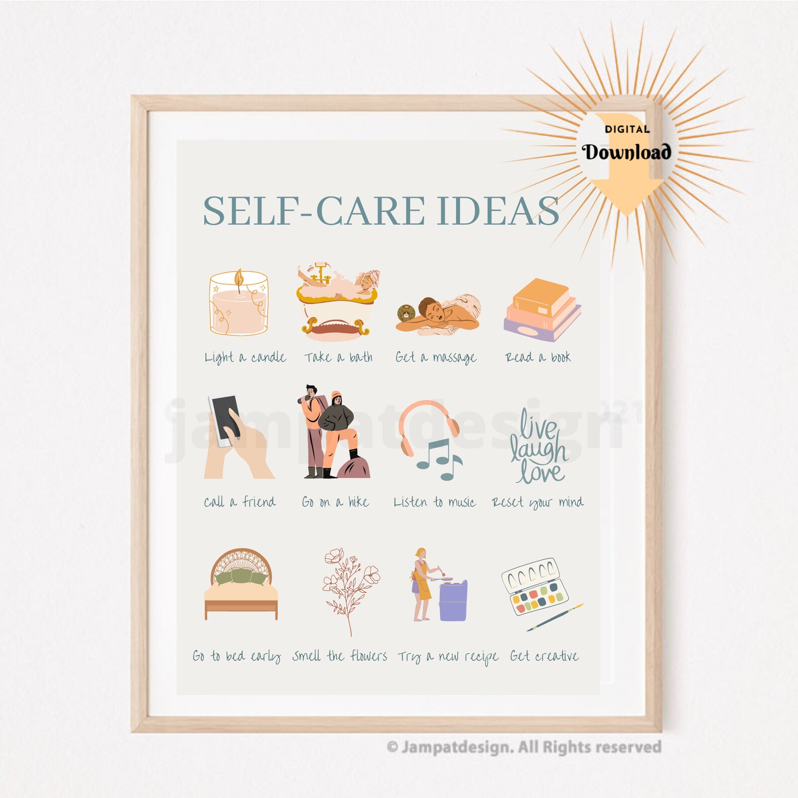 Self-care Ideas | Wall Art | Digital Print | Counselor | Wall Decor ...