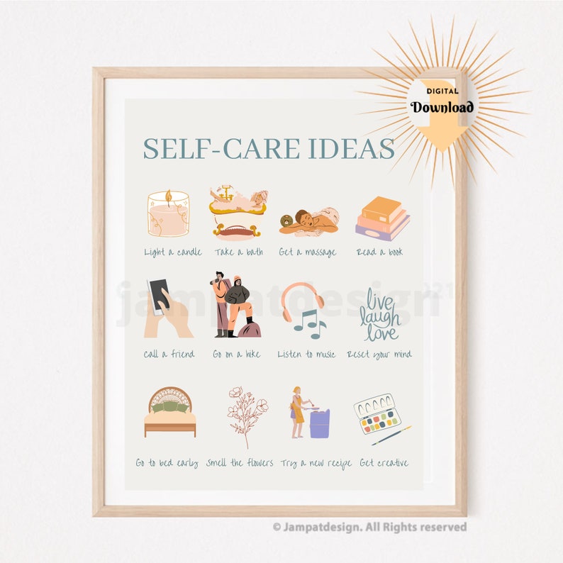 Self-care Ideas | Wall Art | Digital Print | Counselor | Wall Decor ...