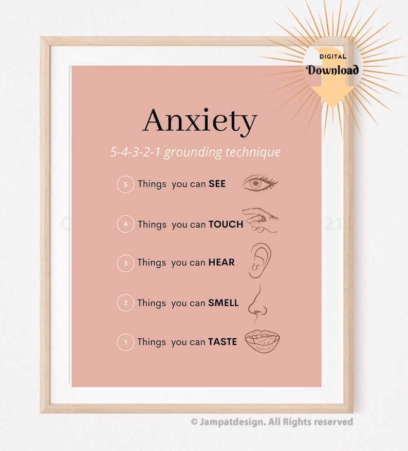 ANXIETY 5-4-3-2-1 GROUNDING TECHNIQUE 2 Color Set Wall Art Digital ...