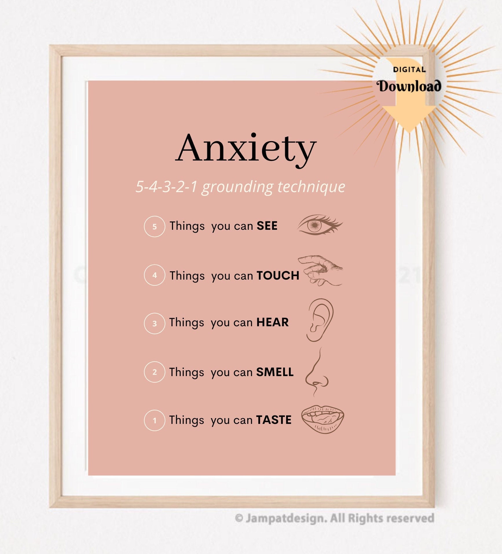 ANXIETY 5-4-3-2-1 GROUNDING TECHNIQUE 2 Color Set Wall Art Digital ...