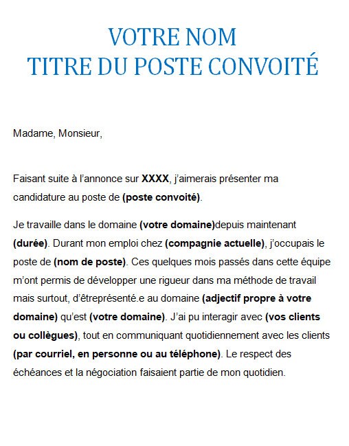 French Cover Letter, Presentation Letter for a New Job - Etsy