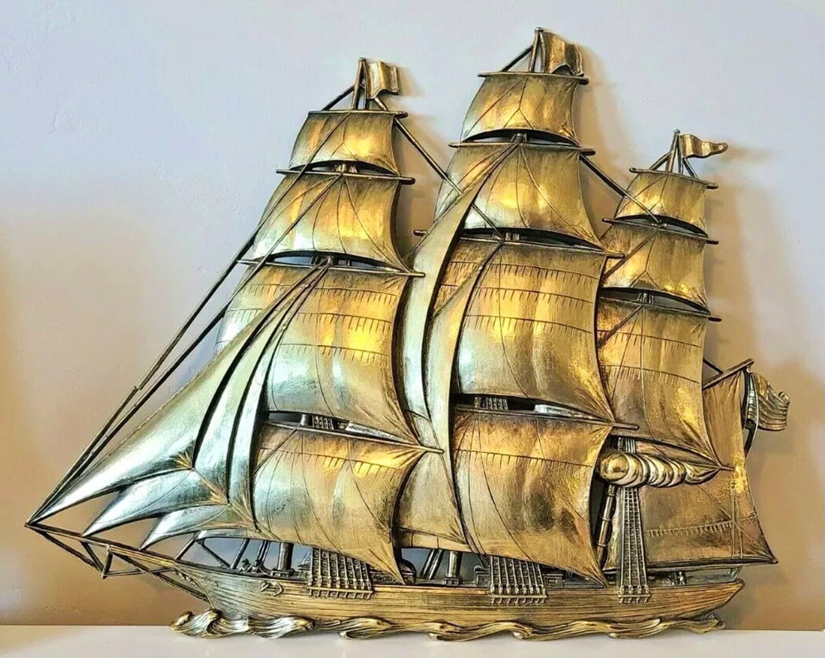 Sculpture Vessels Mid Century Large Syroco Gold Wall Decor Sailing Ship ...