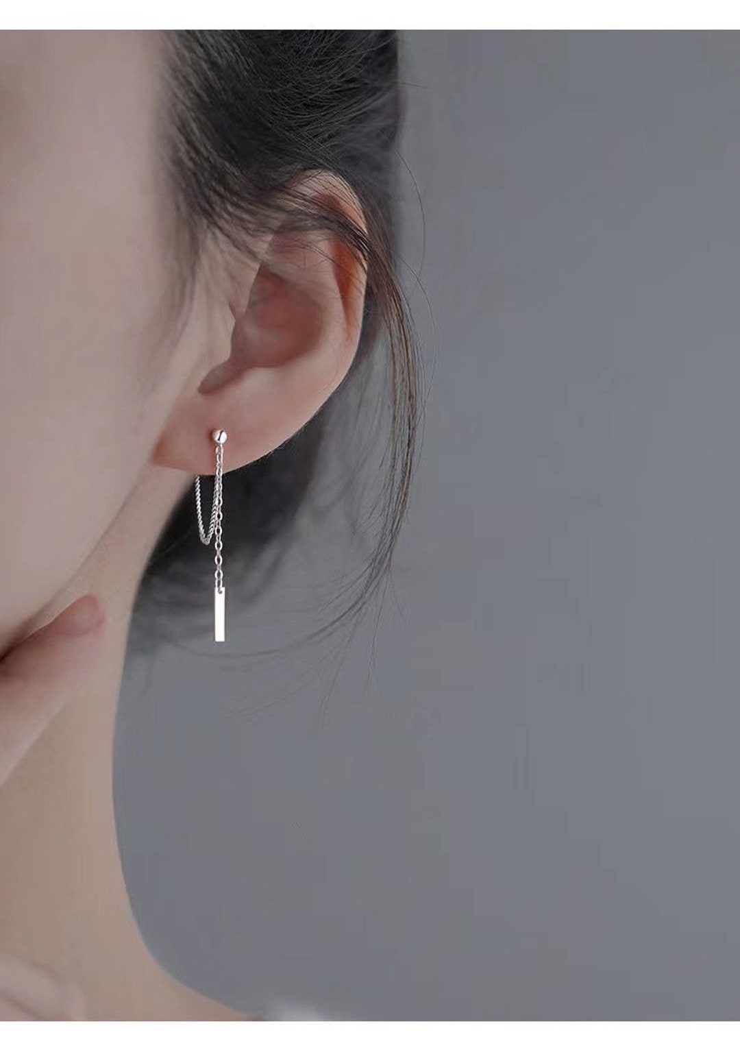 925 Sterling Silver Chain Threader Earrings 925 Silver, Bar Chain ...