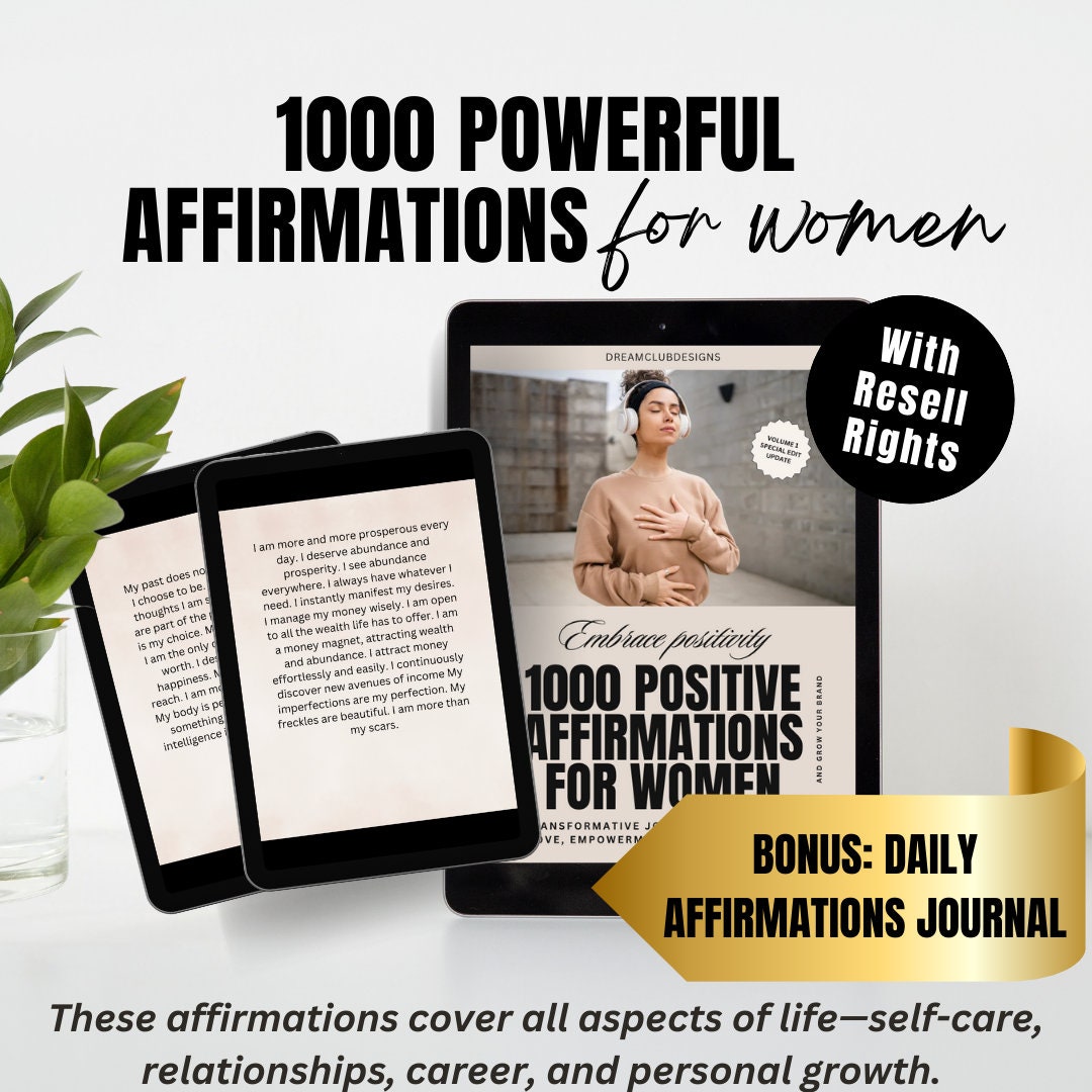 1000 Positive Affirmations for Women Done-for-you DFY Guide With Master Resell Rights MRR ...