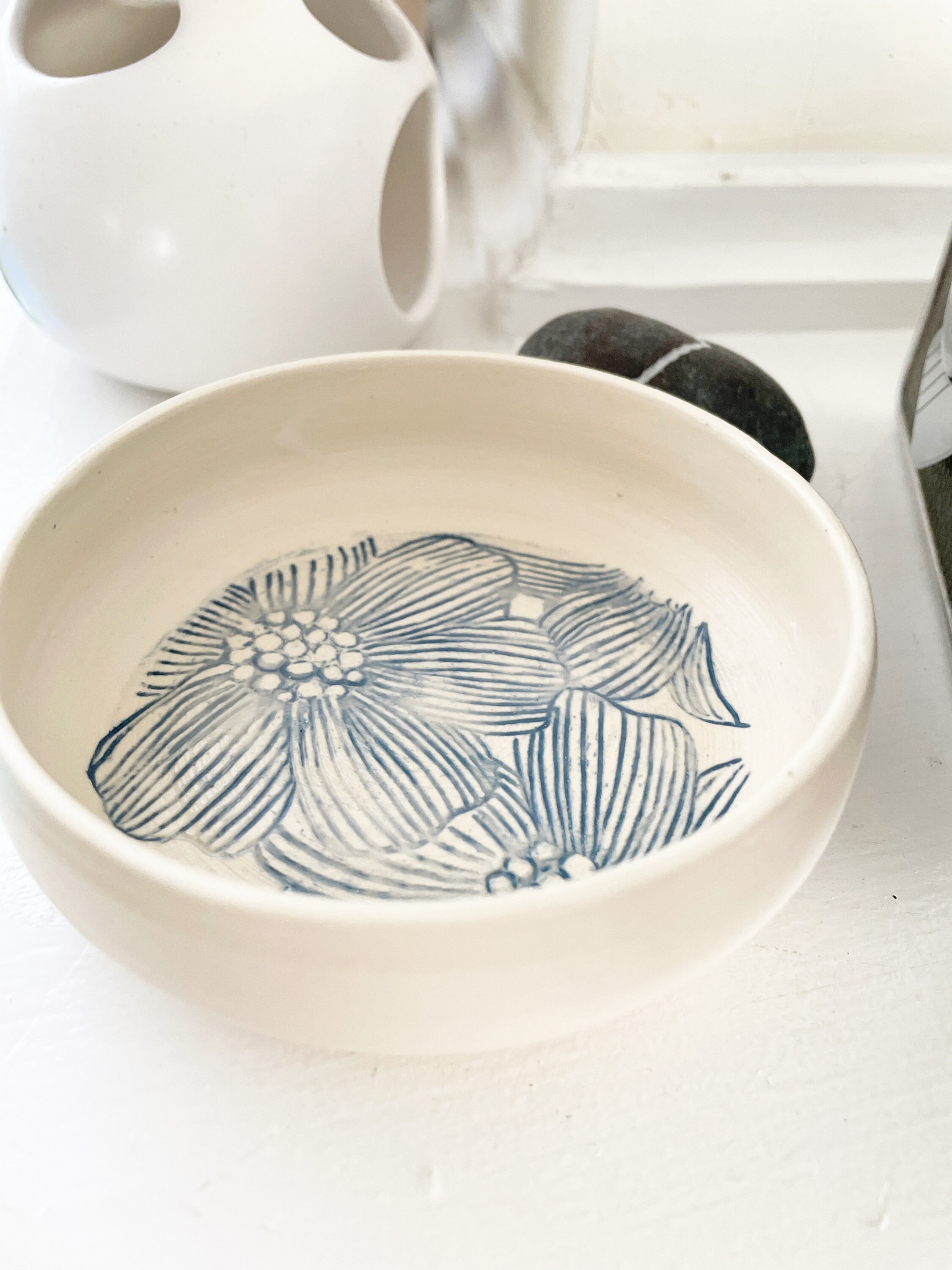 Blue Floral Design Ceramics Bowl Ring Dish Holder Small - Etsy