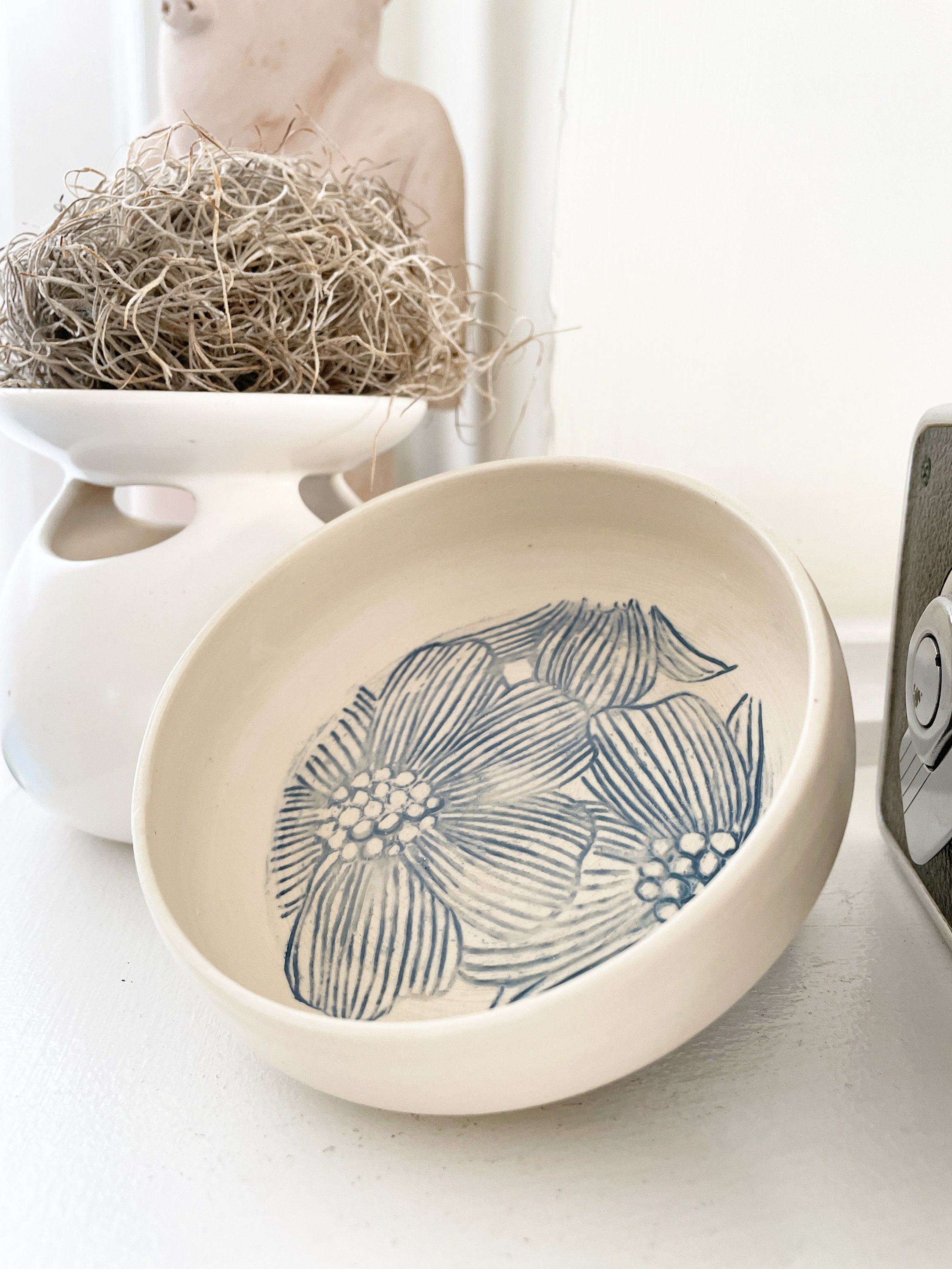 Blue Floral Design Ceramics Bowl Ring Dish Holder Small - Etsy