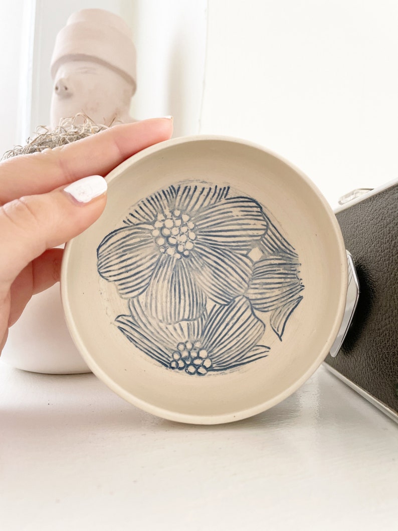 Blue Floral Design Ceramics Bowl Ring Dish Holder Small - Etsy