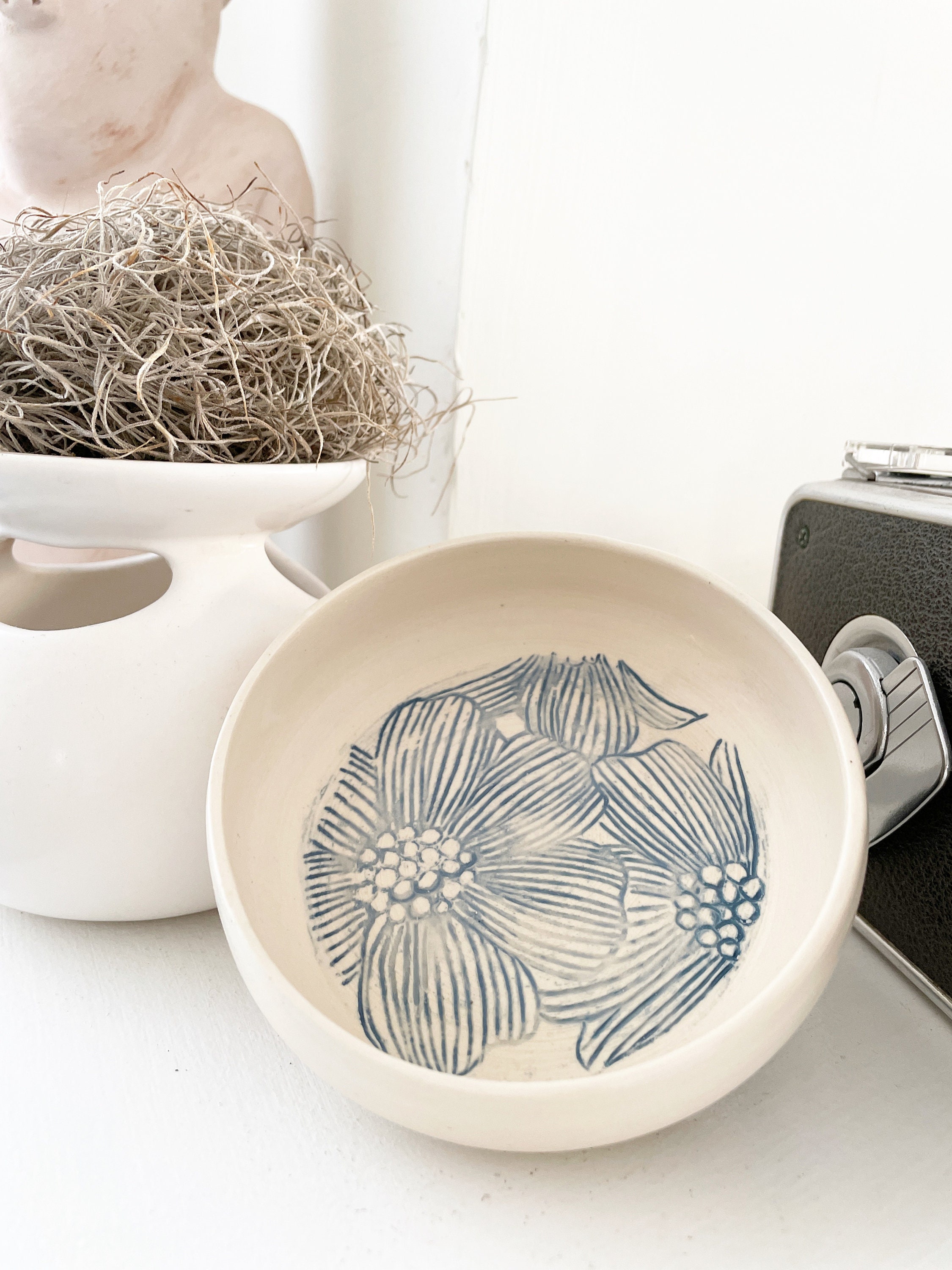 Blue Floral Design Ceramics Bowl Ring Dish Holder Small - Etsy