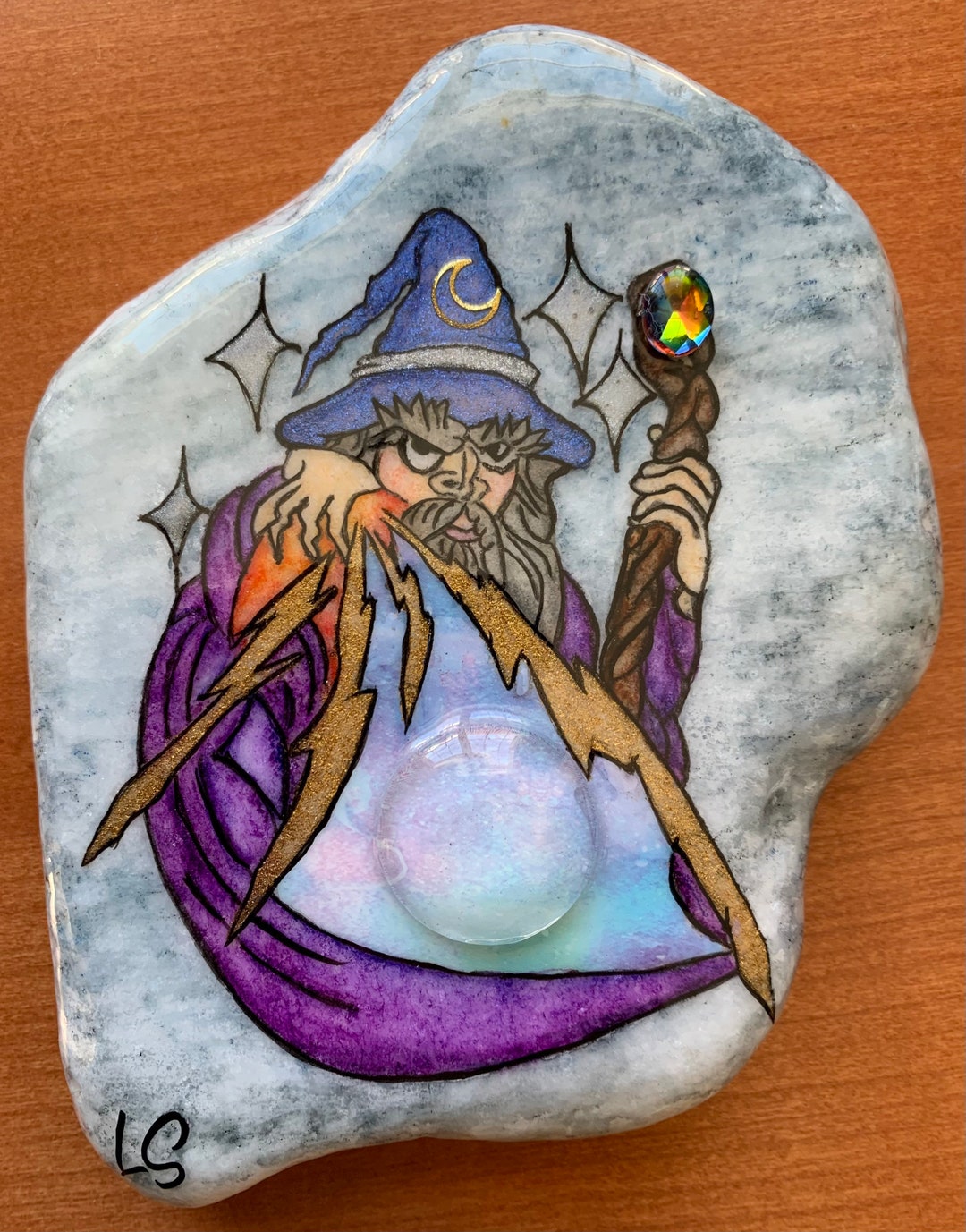 Hand Painted Rock- Magical Wizard - Etsy