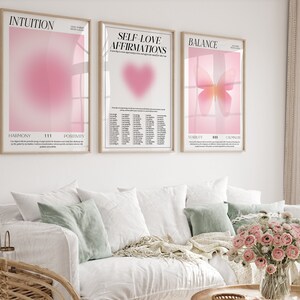 Pink Aura Poster Set, Set of 3 Affirmation Poster, Spiritual Wall Art ...