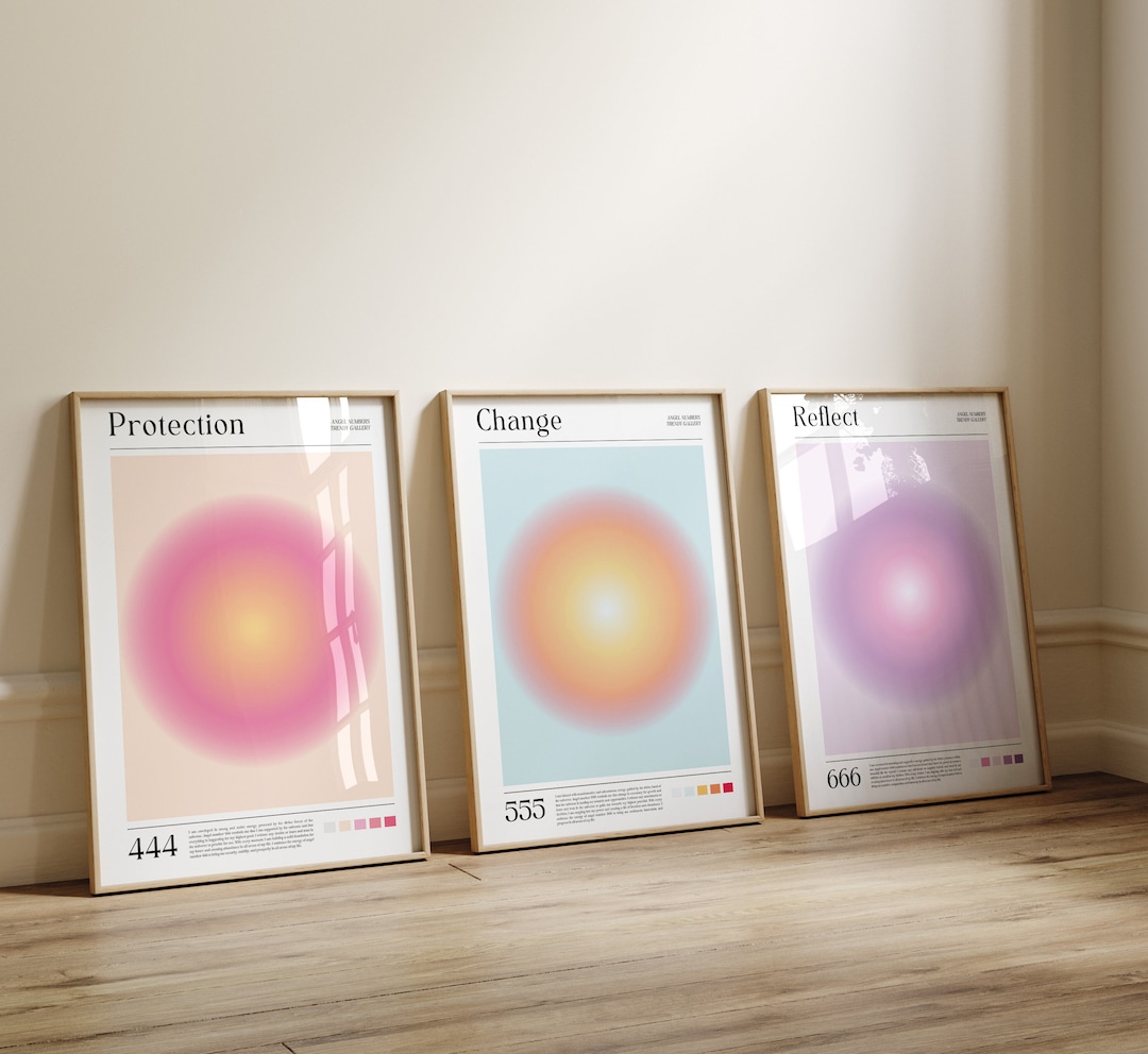 SET of 3 Angel Number Set 444,555,666, Aura Posters, Angel Number ...