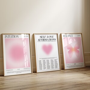 Pink Aura Poster Set, Set of 3 Affirmation Poster, Spiritual Wall Art ...