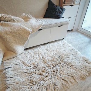 Shaggy Wool Rug, Natural Tufted Area Rug, Modern Scandinavian Wool Rug ...