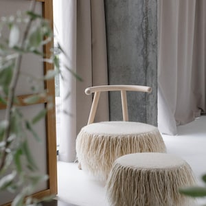 Flokati Ottoman Coffee Table, Handmade White Pouf, Pile Table, Living ...