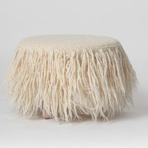 Flokati Ottoman Coffee Table, Handmade White Pouf, Pile Table, Living ...