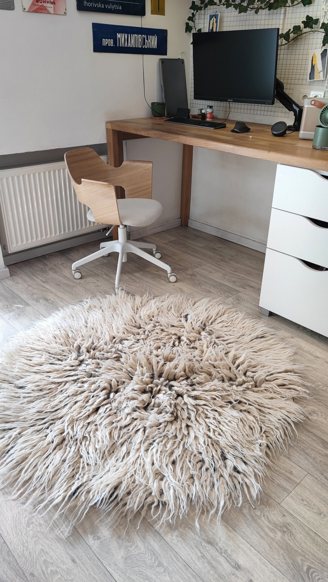 Fluffy Round Tufted Wool Rug, White Shaggy Flokati Rug for Bedroom or ...