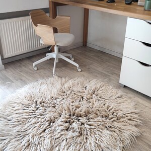 Fluffy Round Tufted Wool Rug, White Shaggy Flokati Rug for Bedroom or ...