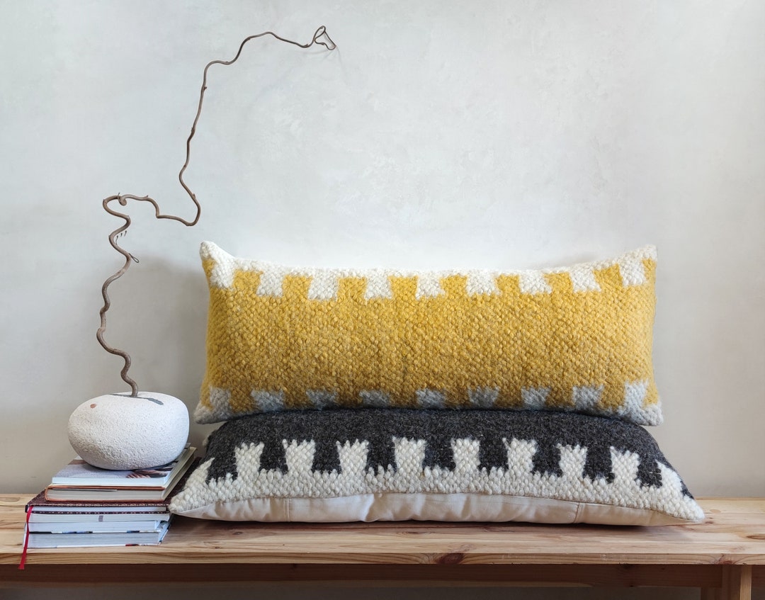 Long Lumbar Wool Pillow, Textured Accent Cushion for Sofa or Bed ...