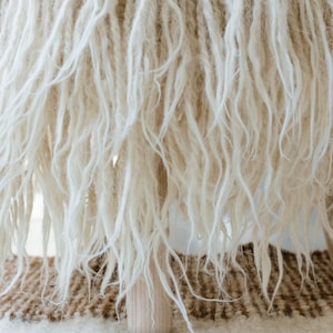 Flokati Ottoman Coffee Table, Handmade White Pouf, Pile Table, Living ...