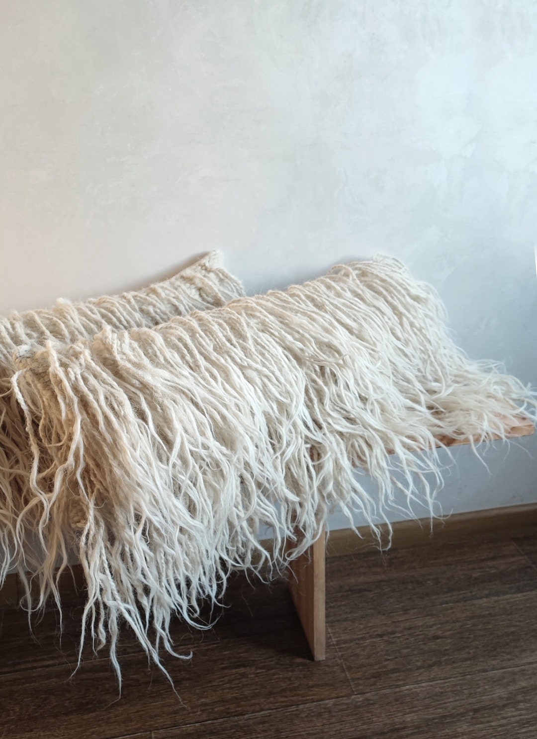 Handwoven Flokati Shaggy Wool Throw Pillows, Organic Wool Pillow, Boho ...