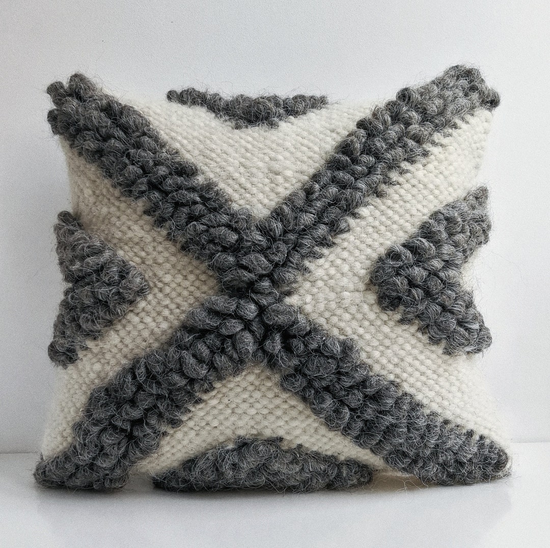Handwoven Wool Pillow, Sheep Wool Rustic Pillow Cover, Ivory & Gray ...