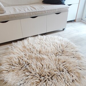Fluffy Round Tufted Wool Rug, White Shaggy Flokati Rug for Bedroom or ...