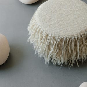 Flokati Ottoman Coffee Table, Handmade White Pouf, Pile Table, Living ...