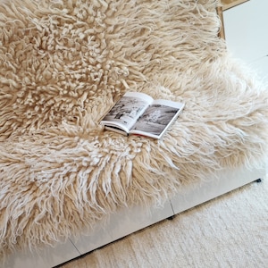Natural Wool Shaggy Throw, Fluffy Sofa Slip Cover, Natural Couch Decor ...