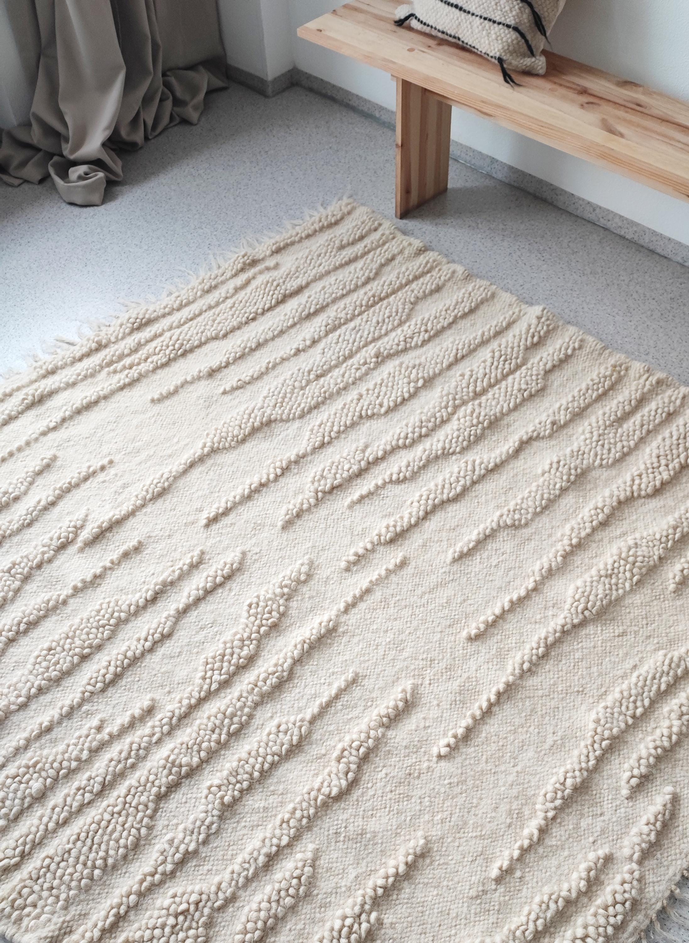 Handwoven Natural Big Wool Rug, Handwoven Wool Rug in Natural Colors ...