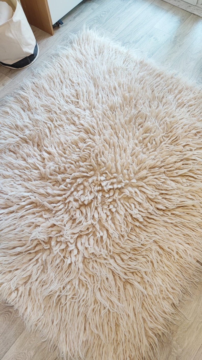 Fluffy Tufted Rug With Fur Accents, Shaggy Flokati Rug, Wool Rug for ...