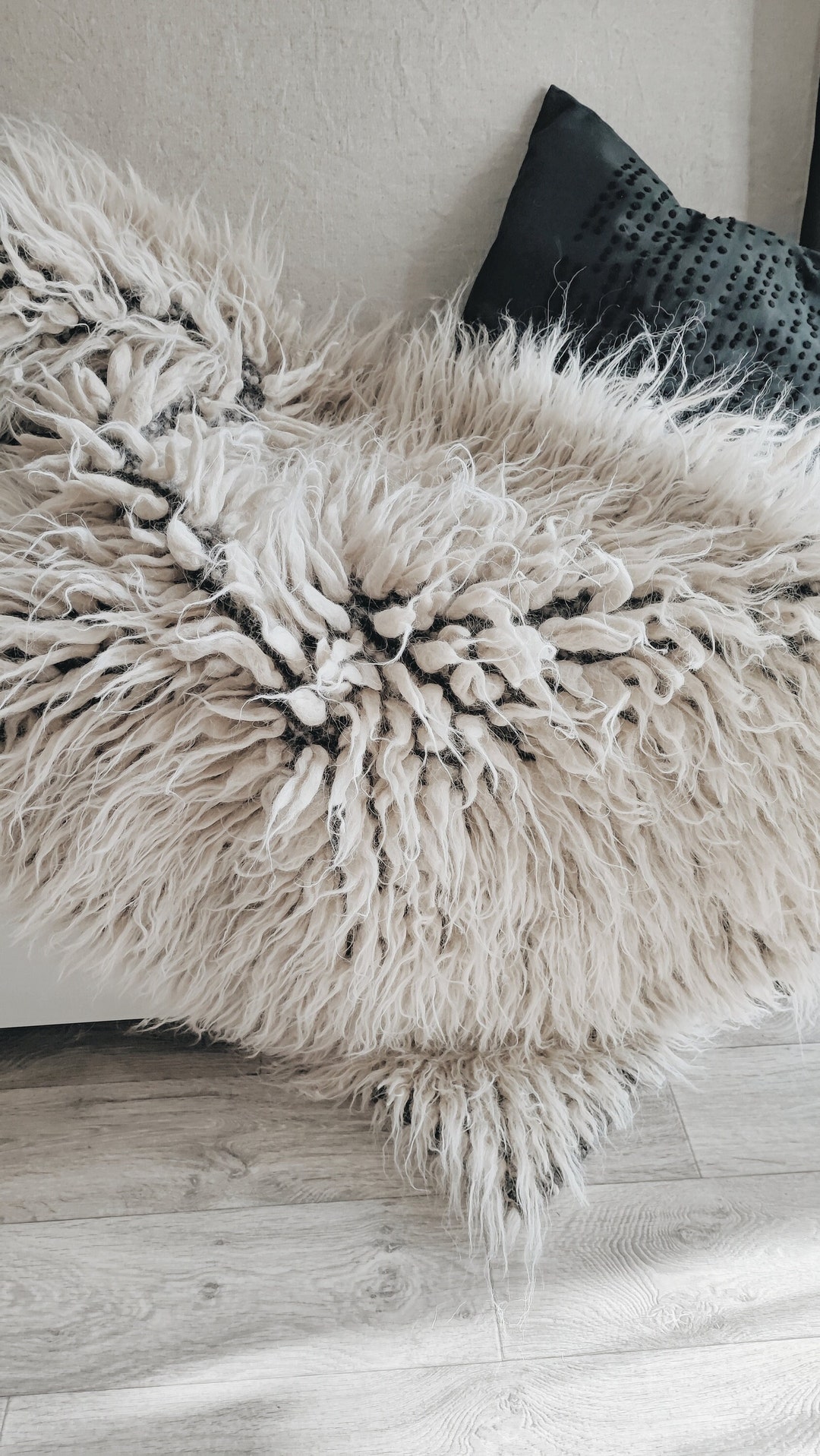 Handwoven Flokati Wool Rug, Sheep Wool Shaggy Rug, Cream Fluffy Area ...
