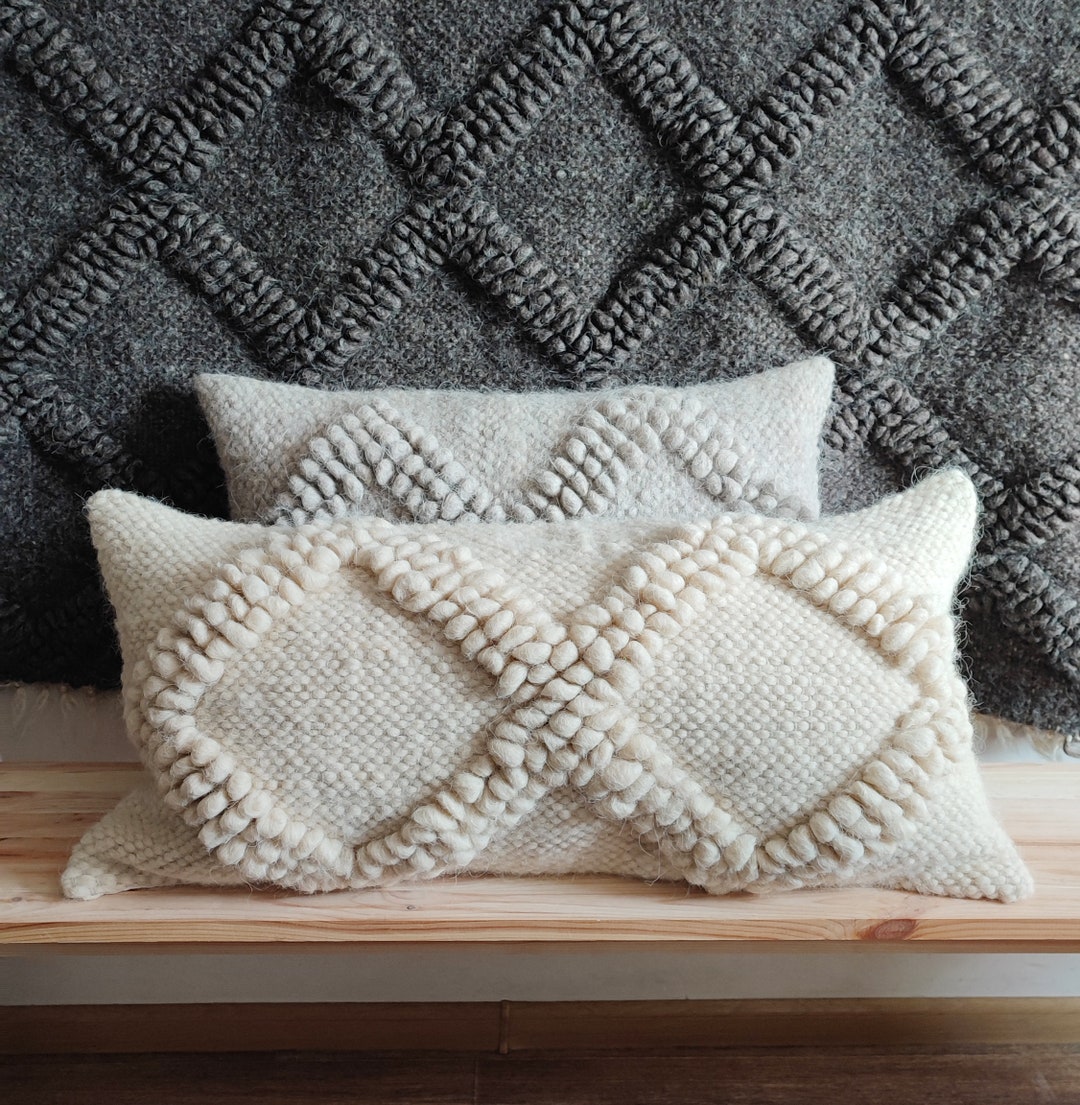 Large Handwoven Wool Pillow, Lumbar Pillow, Natural Carpathian Wool ...
