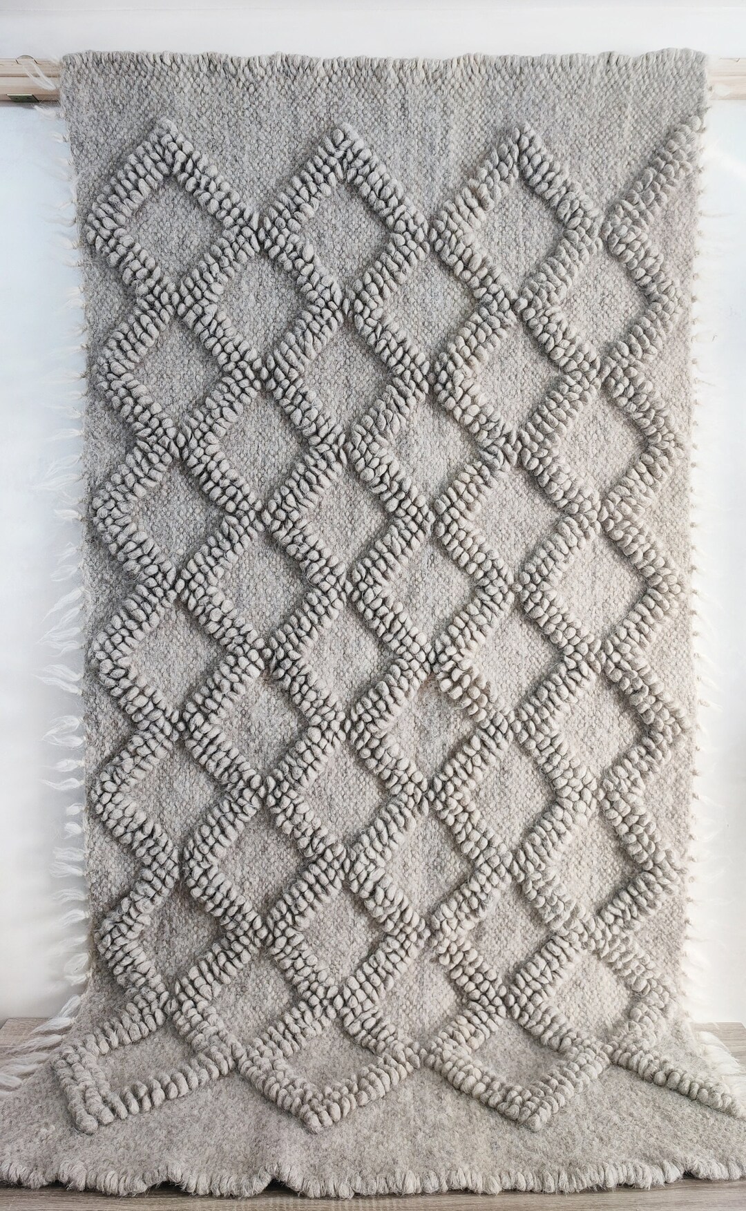 Sheep Wool Rug - Handmade Geometric Pattern, Scandinavian Washable ...