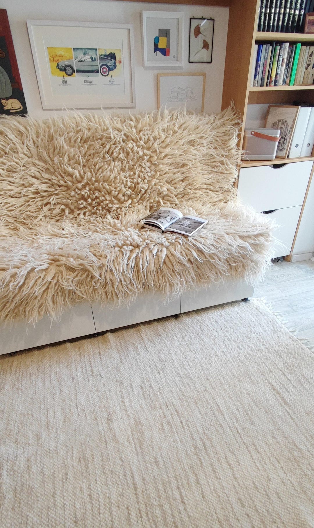 Handmade Wool Rug, Handwoven Natural White Wool Carpet, Minimalist Cozy ...