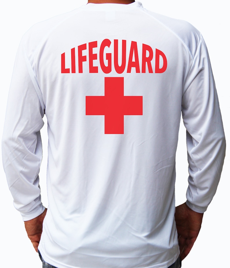 Lifeguard White T-shirt Long Sleeve Performance UPF UV 50+ Beach Pool ...