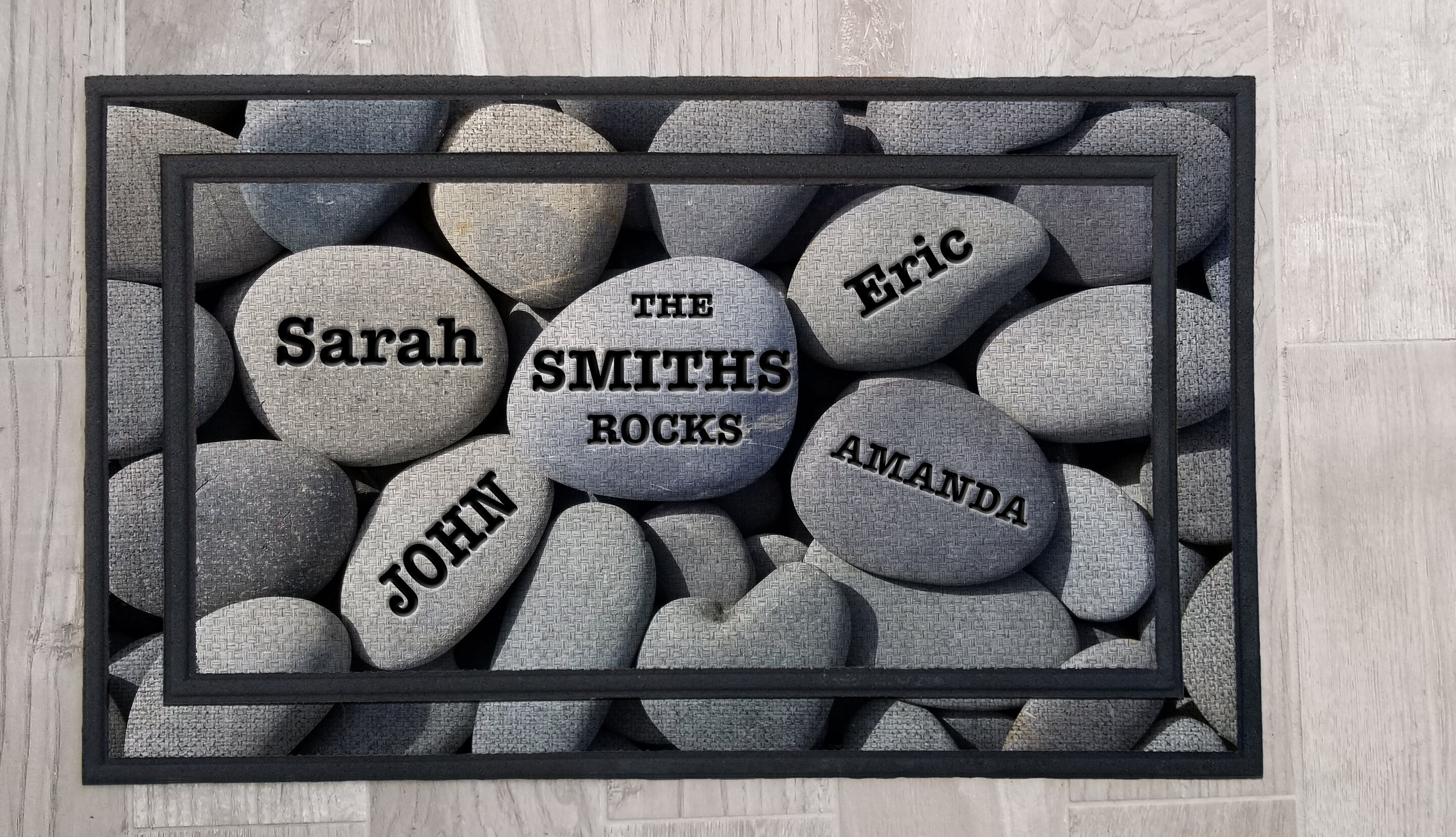 Custom Print Welcome Rocks Stone Last Name Entry Door Mat Doormat Floor ...