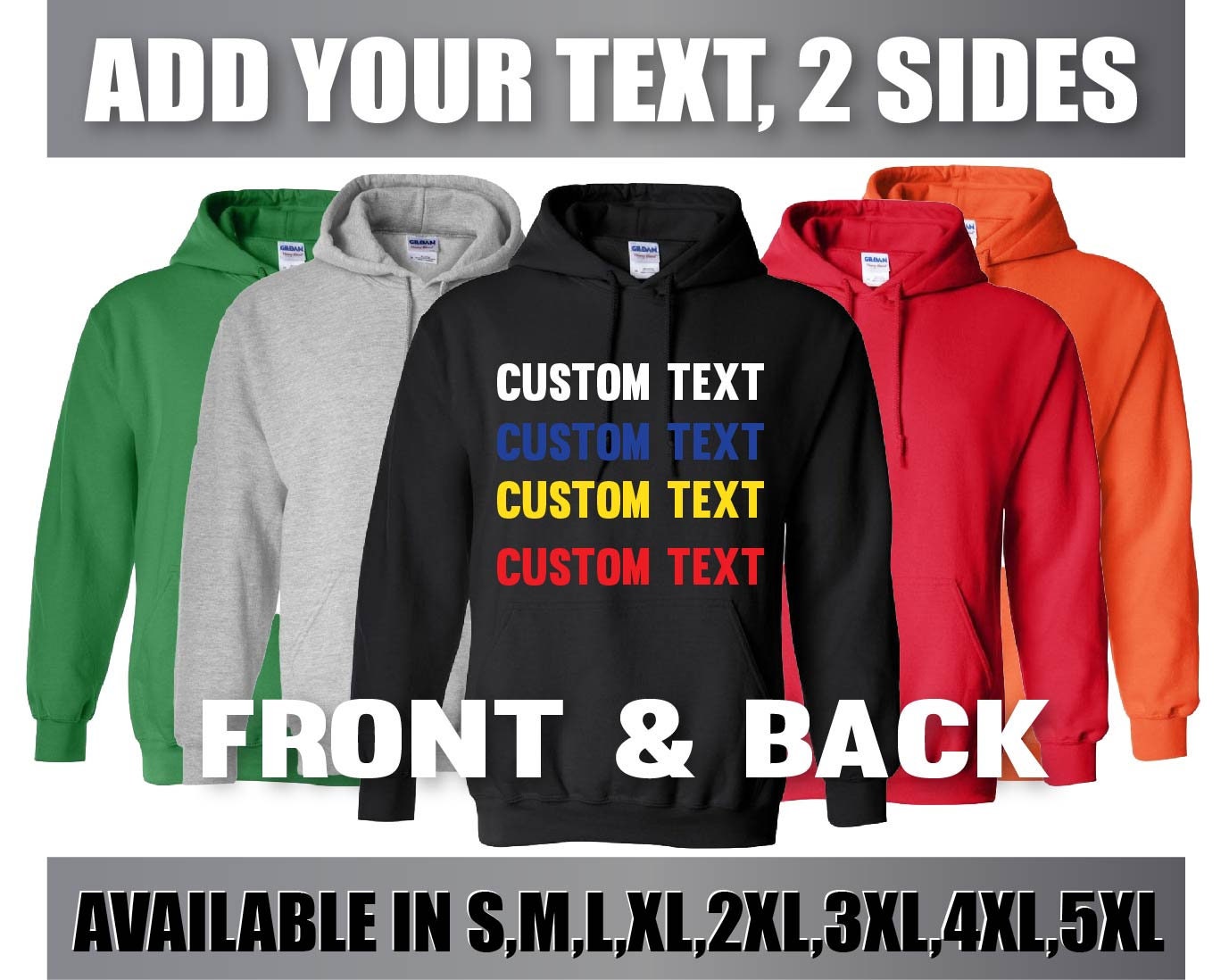 Custom Front & Back Hoodie Hooded Sweatshirt Design Text Your Own ...