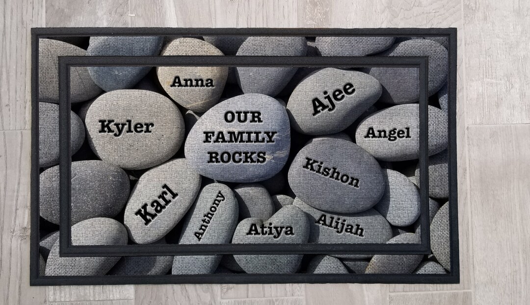 Custom Print Welcome Rocks Stone Last Name Entry Door Mat Doormat Floor ...