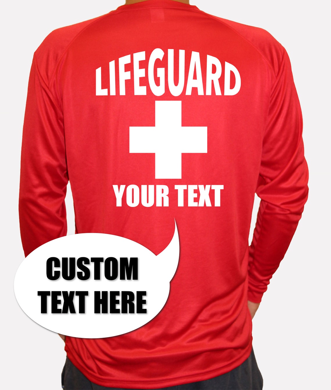 Lifeguard Red T-shirt Long Sleeve Performance UPF UV 50 Beach Pool ...