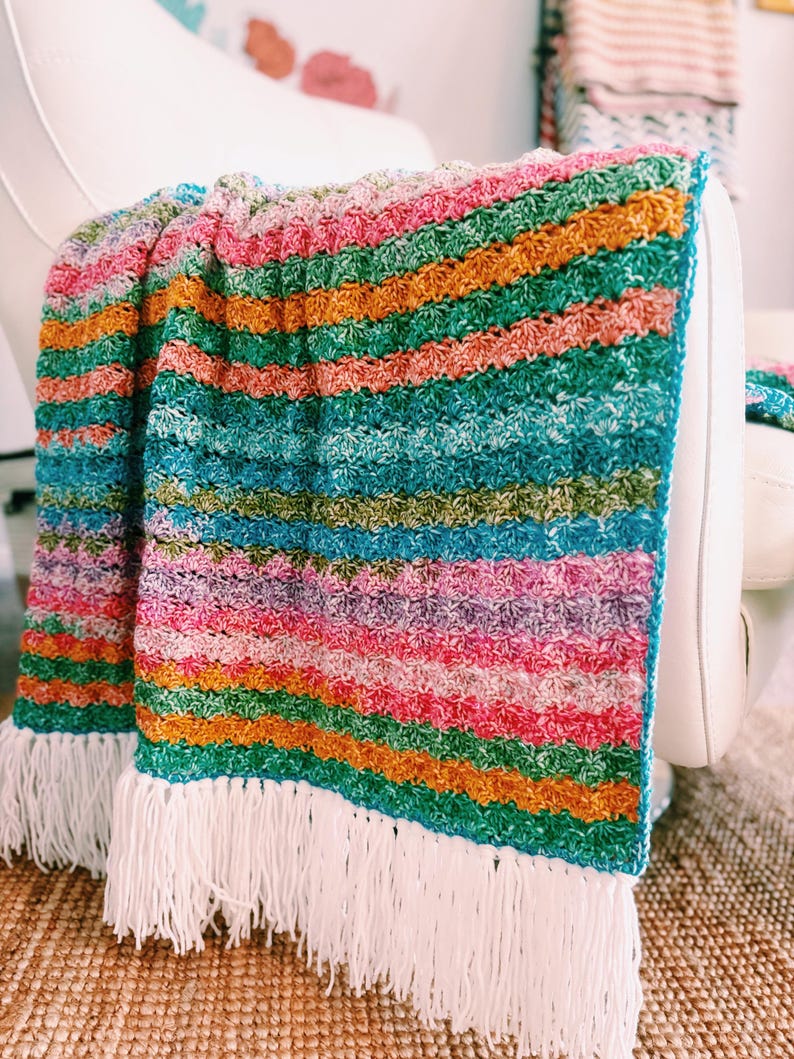 Shell Stitch Crochet Blanket Pattern: Easy Colorwork Throw (PDF ...