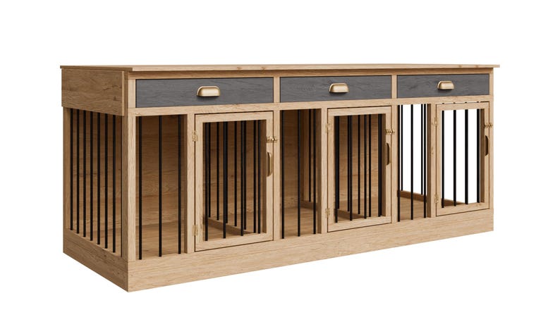 Triple Dog Crate Plans With TV Stand – Modern Wooden Kennel for 3 Dogs ...