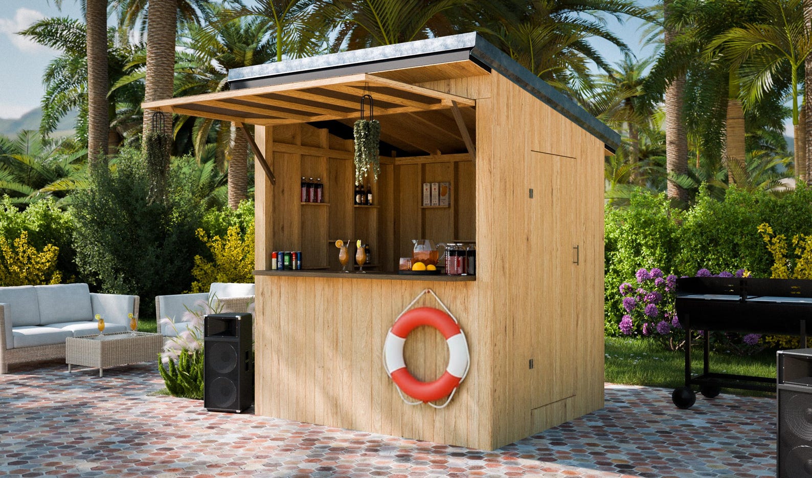 8x7 Outdoor Bar Plans | Wooden Backyard Tiki Bar With Serving Hatch - Etsy