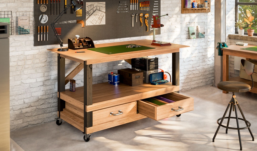 Rolling Mobile Workbench Plans – Multi-shelf DIY Workstation With ...