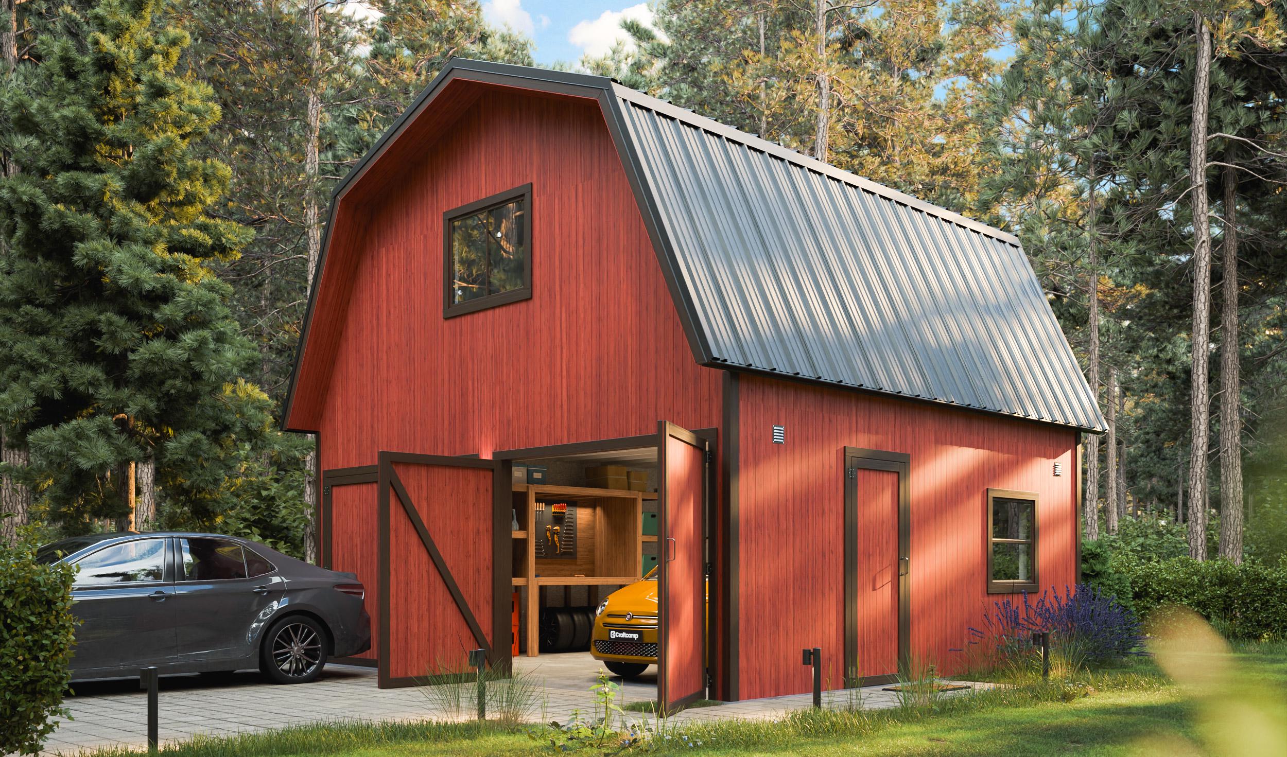 Gambrel Roof Garage Plans With Loft - DIY Two-car Barn Style Garage - Etsy
