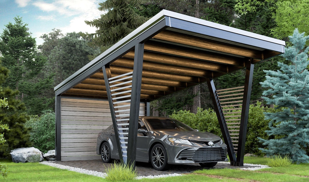 Free Standing Lean to Carport Plans – DIY Slanted Roof Car Shelter With ...