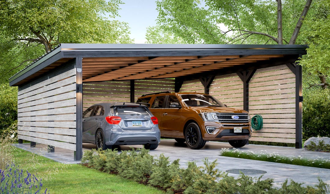 Modern Double Carport Plan | DIY 2-car Covered Parking With Slatted ...