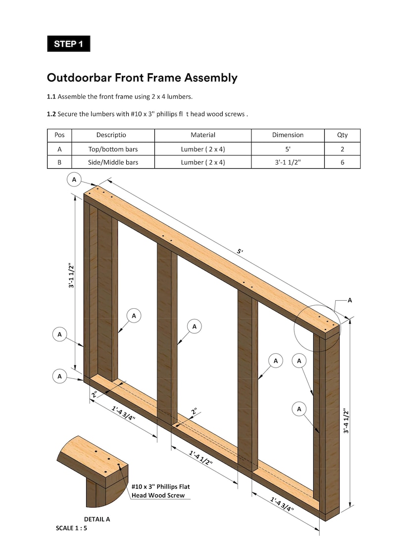 5x2 Folding Outdoor Bar Plans - Space Saving Backyard Furniture - Etsy